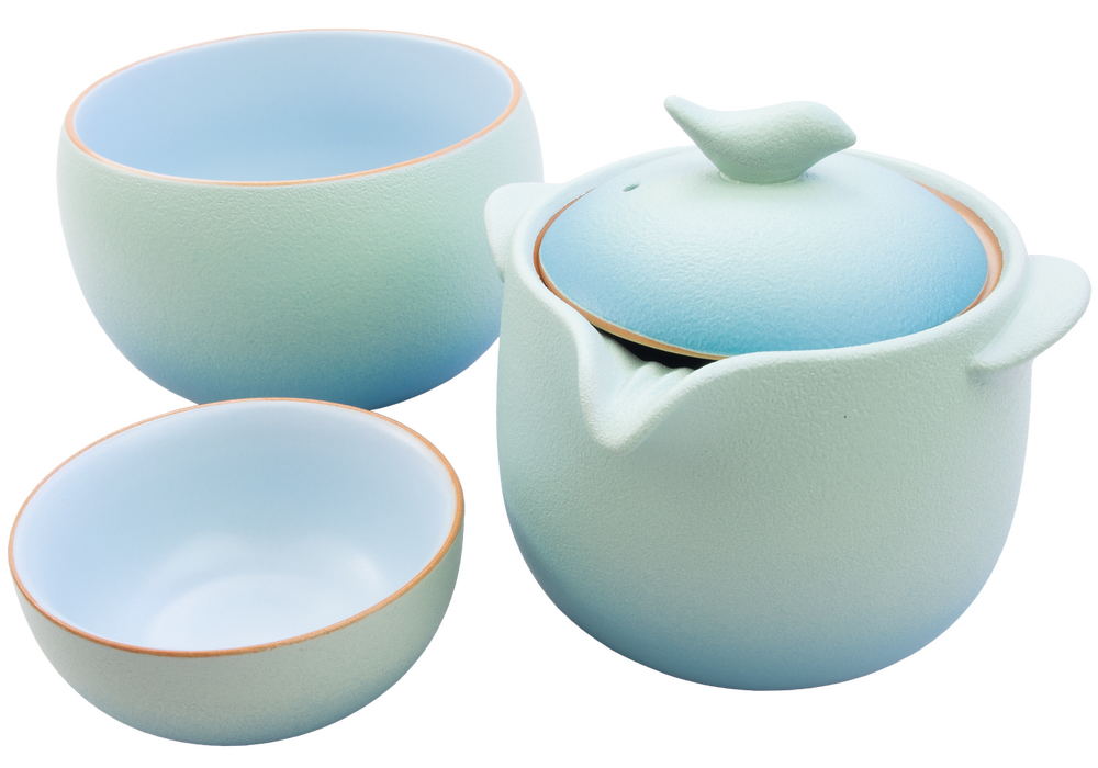 Petite Bird on Toned Blue | 6oz Gong Fu Travel Set with Case